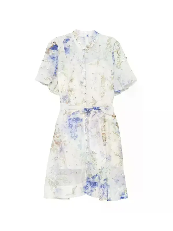 PAPER LACE Crystal-embellished Floral Mini Shirt Dress - White