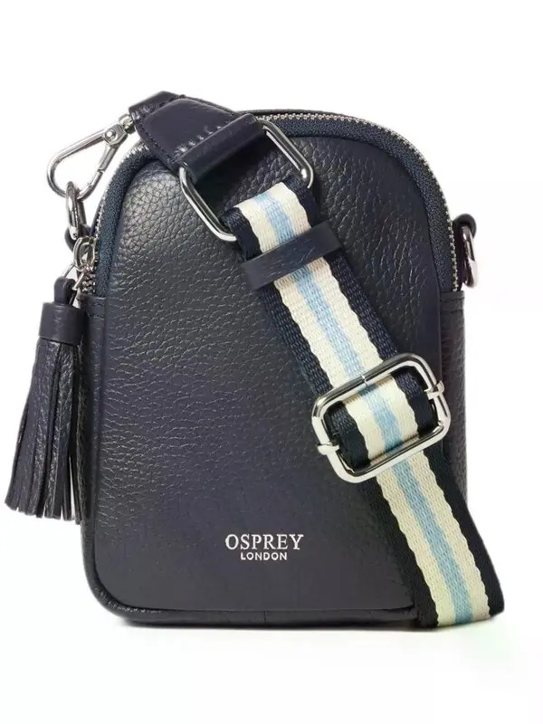 OSPREY LONDON Osprey Stella Leather Phone Bag With Tassel Detail And Striped Strap - Blue