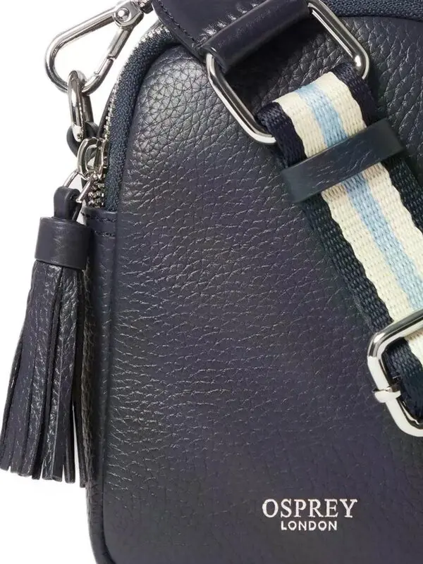 OSPREY LONDON Osprey Stella Leather Phone Bag With Tassel Detail And Striped Strap - Blue