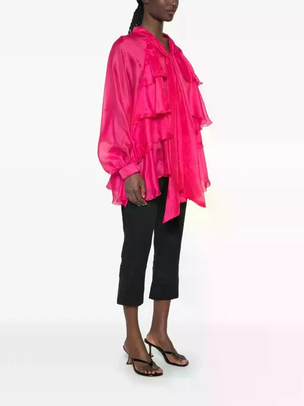 PAPER LACE Ruffled Pussy-bow Blouse