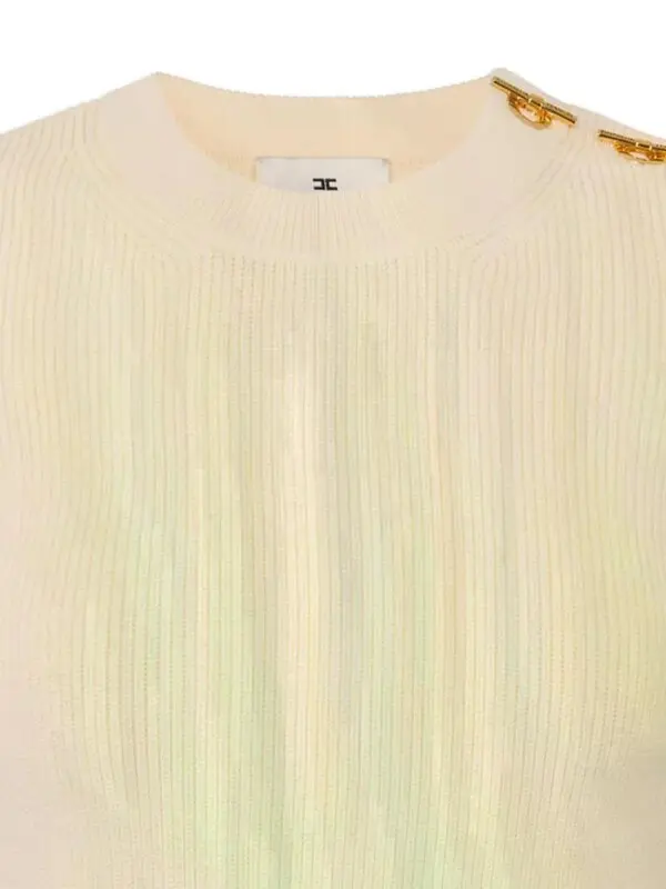 Elisabetta Franchi Ribbed Knit Cropped T-shirt - Neutrals