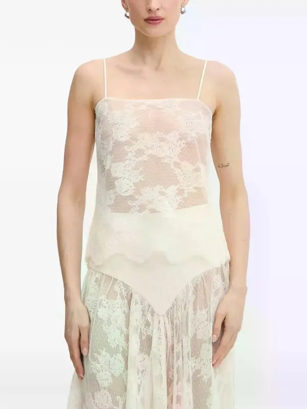 Bardot Sheer Lace Spaghetti-strap Blouse - Neutrals