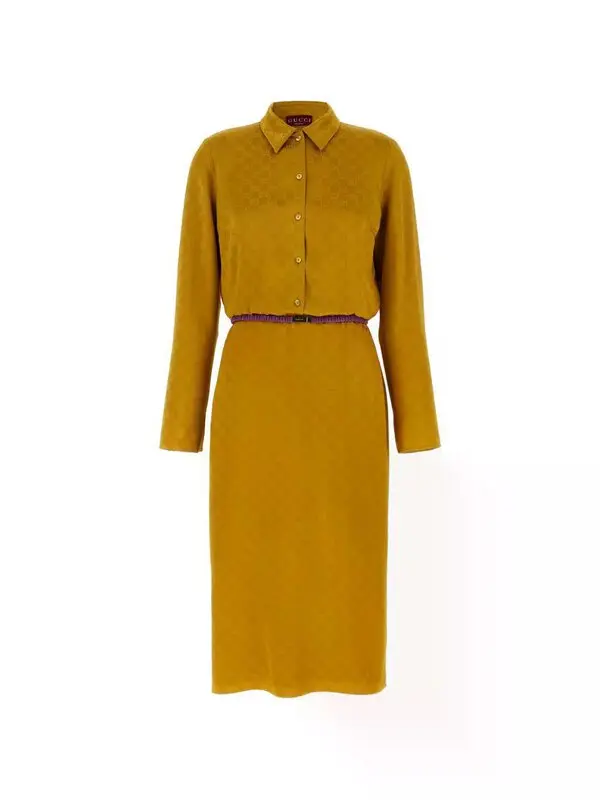 Gucci Gg Jacquard Belted Dress - Yellow