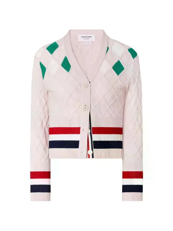 Thom Browne Argyle Pattern Cardigan - White