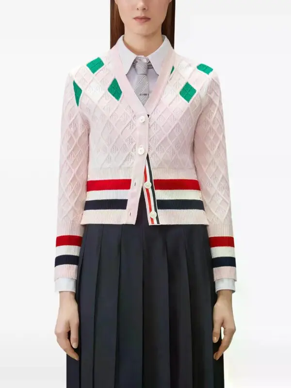 Thom Browne Argyle Pattern Cardigan - White