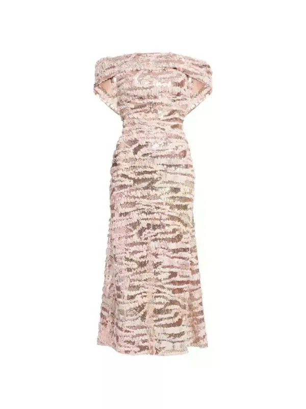 Elie Saab Sequin Embellished Ruffled Midi Dress