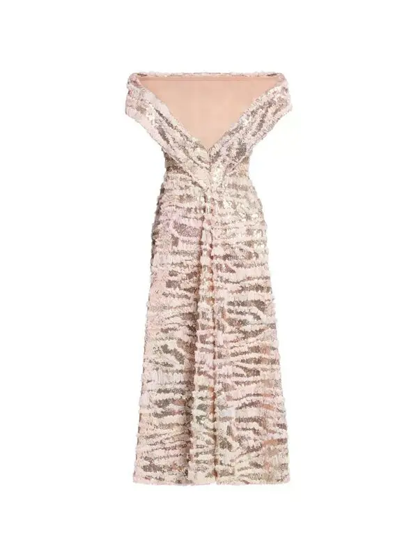 Elie Saab Sequin Embellished Ruffled Midi Dress