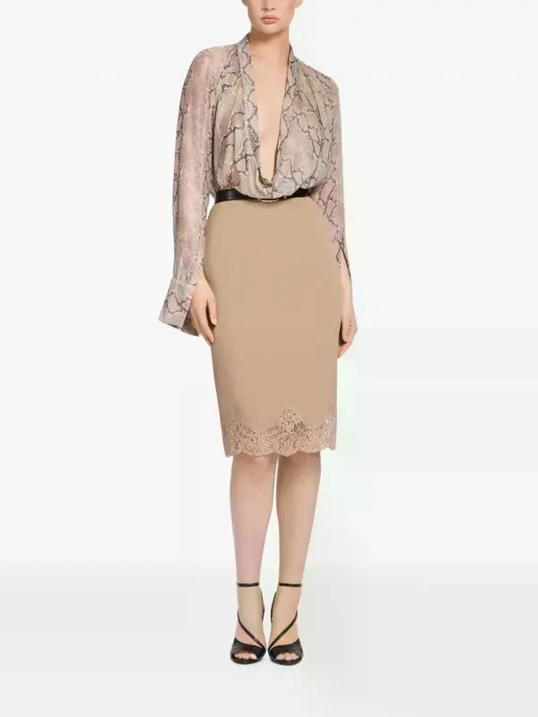Elie Saab Lace-trim Midi Skirt - Neutrals