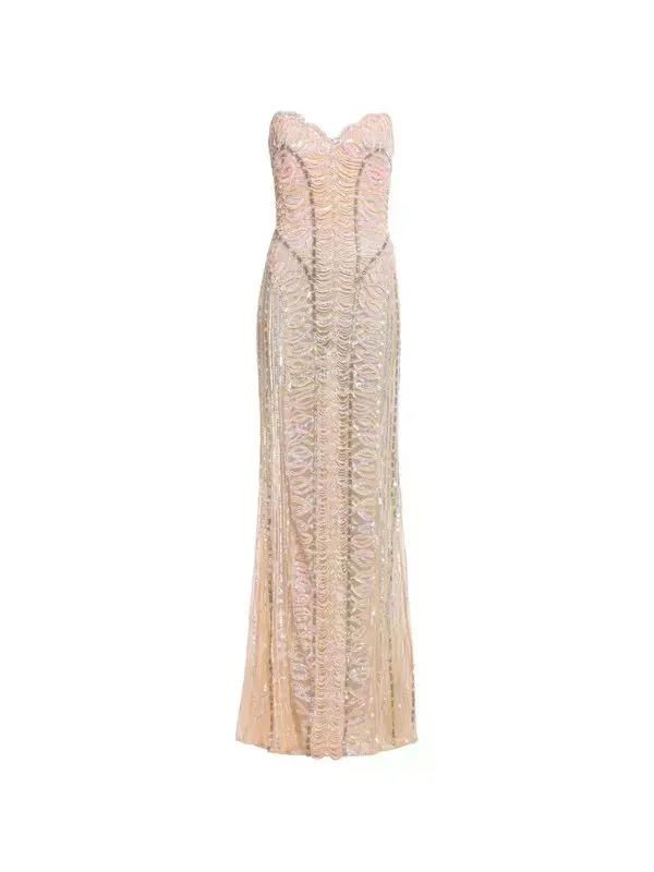 Elie Saab Bead-embroidered Strapless Maxi Dress - Neutrals