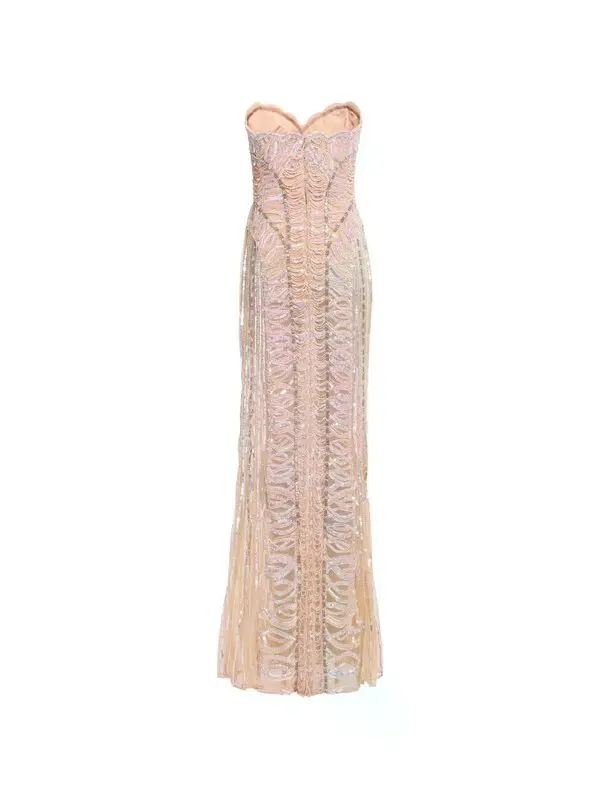 Elie Saab Bead-embroidered Strapless Maxi Dress