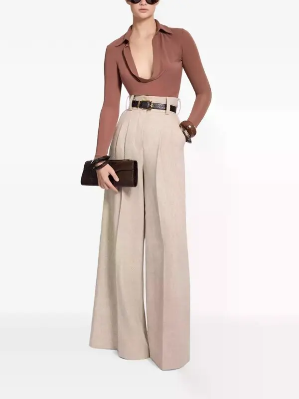 Elie Saab Pleated Canvas Palazzo Pants