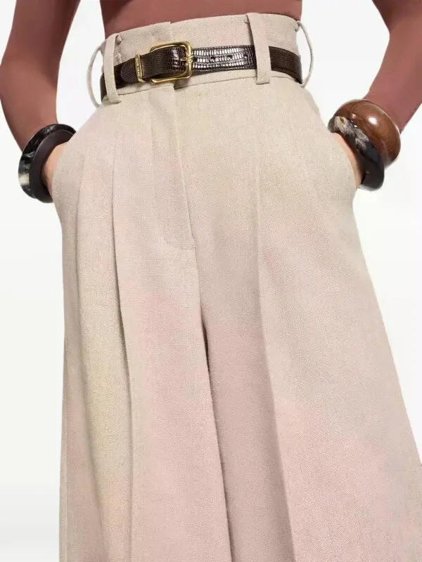 Elie Saab Pleated Canvas Palazzo Pants