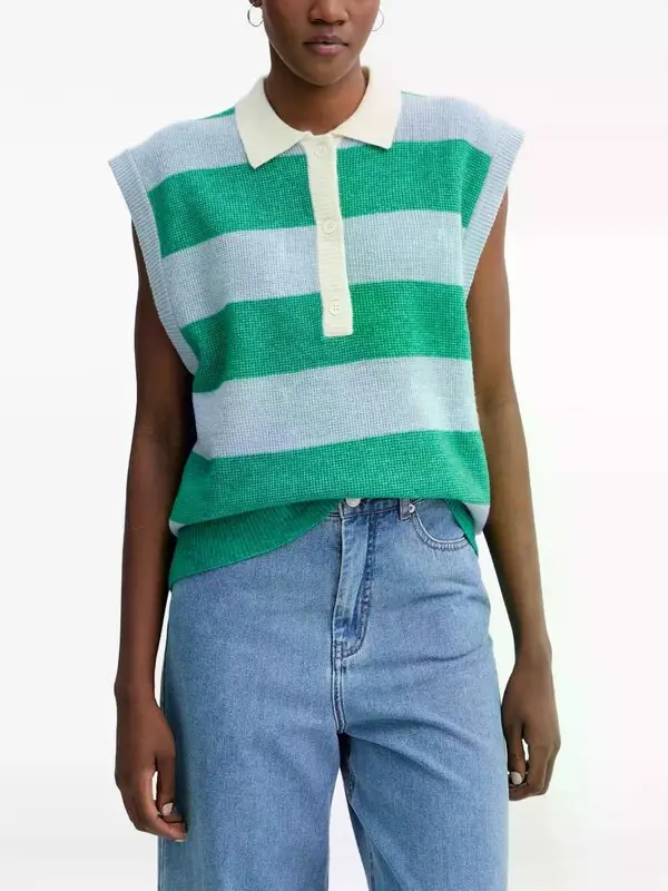 Munthe Striped Sleeveless Polo-collar Sweater