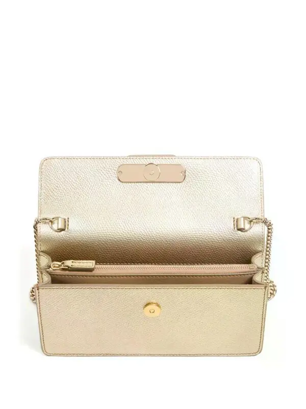 Valentino Garavani Vlogo Signature Laminated Grainy Calfskin Wallet With Chain - Gold