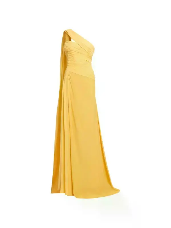 Elie Saab One-shoulder Draped Silk Maxi Dress