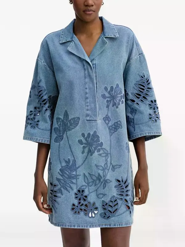 Munthe Bellar Embroidered Cut-out Mini Dress - Blue