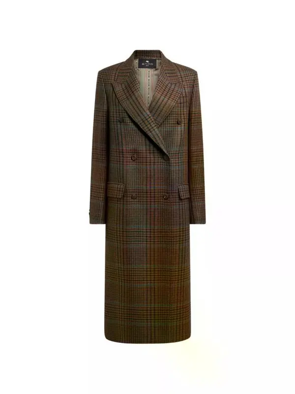 Etro Double-breasted Wool Coat With Prince Of Wales Motif - Brown