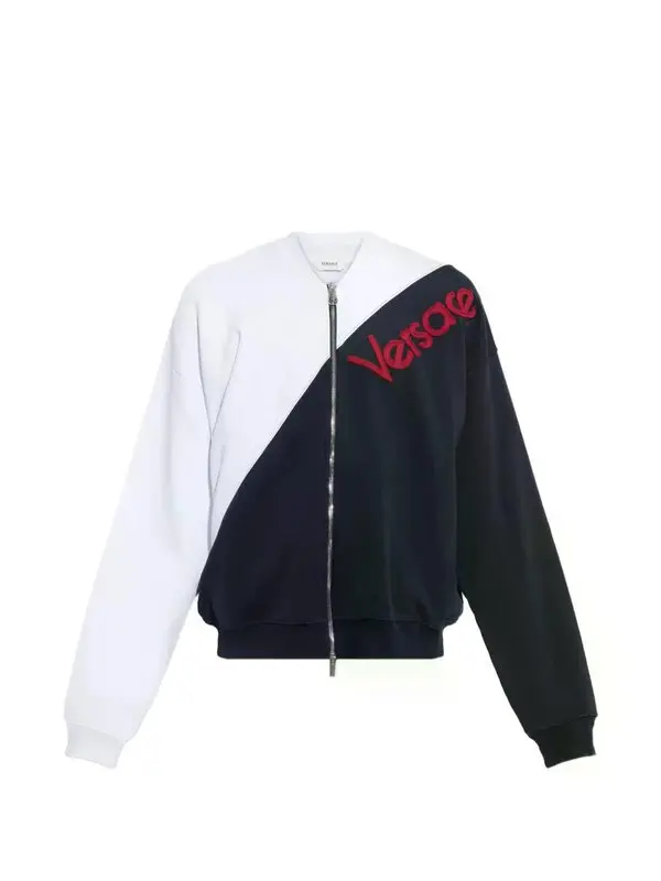 Versace Logo Embroidered Panelled Zip-up Sweater