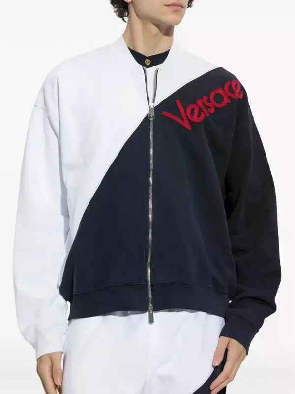 Versace Logo Embroidered Panelled Zip-up Sweater