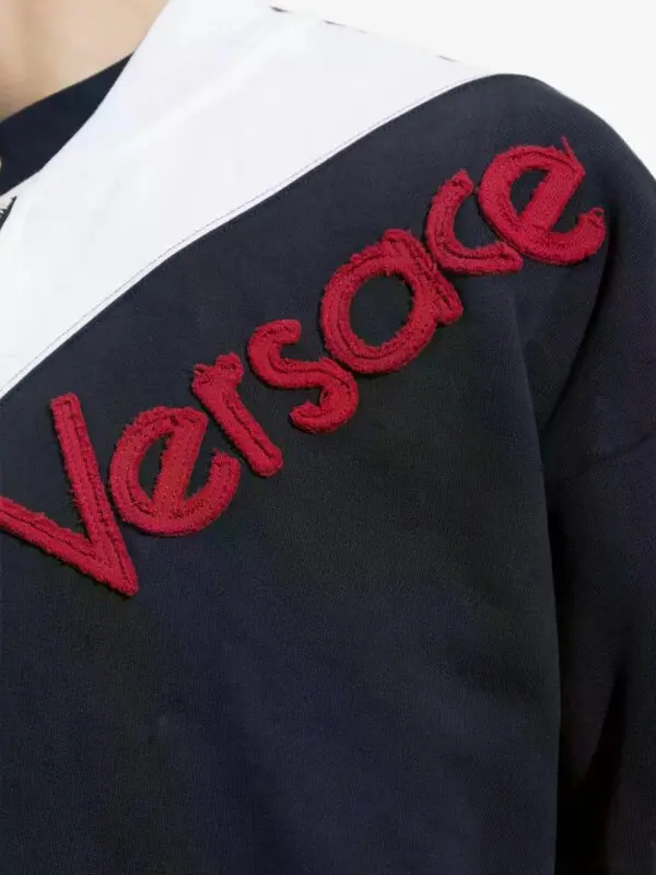 Versace Logo Embroidered Panelled Zip-up Sweater