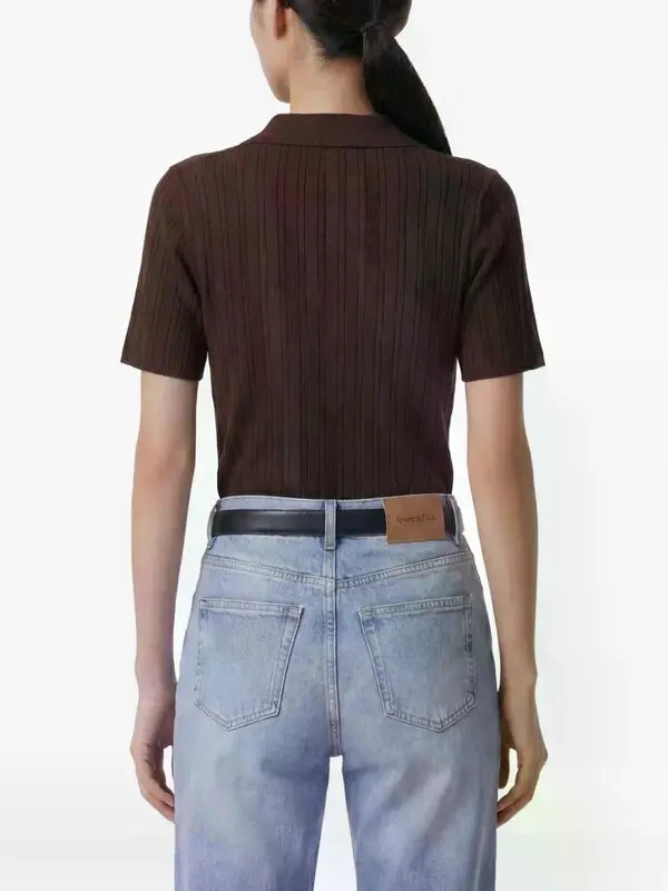 Sporty & Rich Logo-embroidered Ribbed Knit Polo Shirt