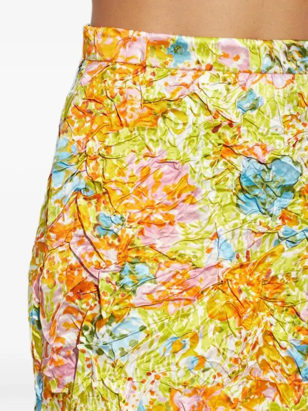 Versace Floral Print Crinkled Mini Skirt