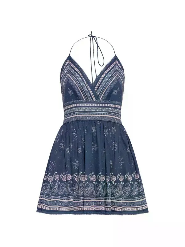 LoveShackFancy Arletta Floral Print Mini Dress - Blue