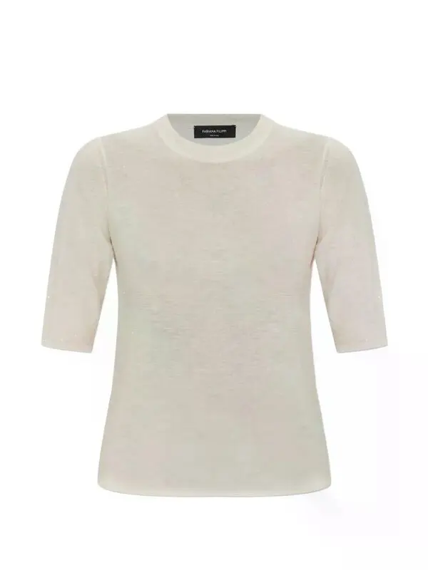 Fabiana Filippi Sequin-embellished Short-sleeve Knit T-shirt - Neutrals