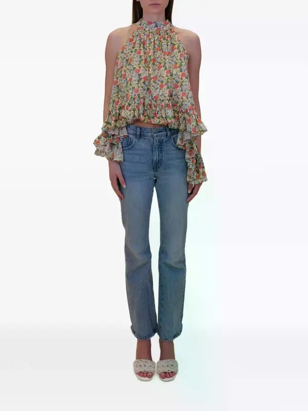 Azeeza Floral Print Ruffled Hem Blouse - Neutrals