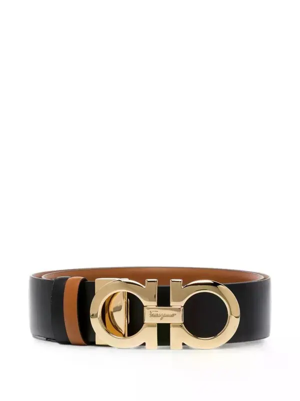 FERRAGAMO Gancini Buckle Leather Belt - Black