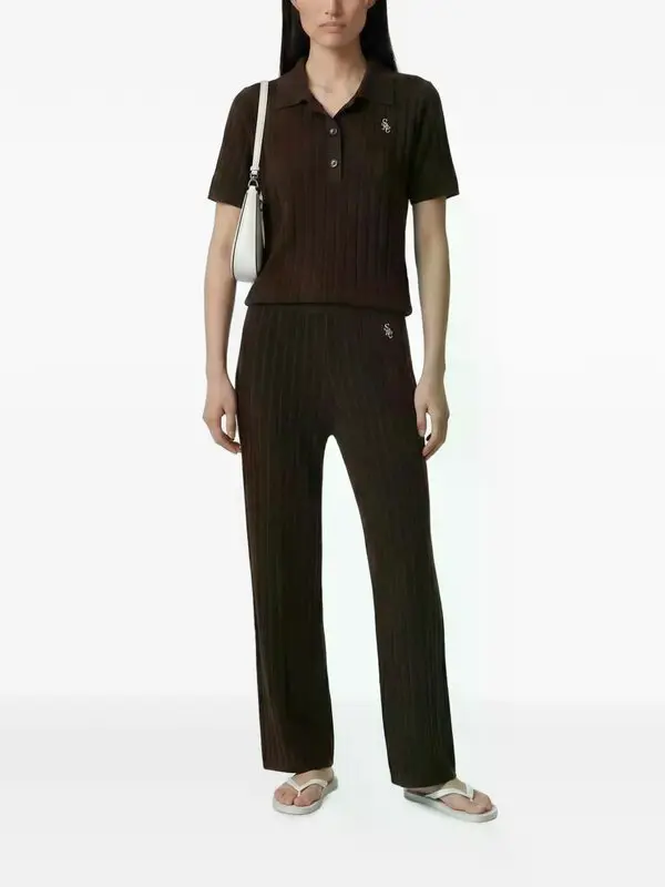 Sporty & Rich Ribbed Logo-embroidered Palazzo Pants - Brown