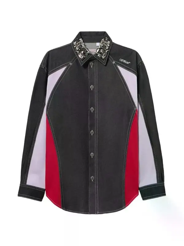 Off-White Crystal-embellished Color-block Jacket - Black