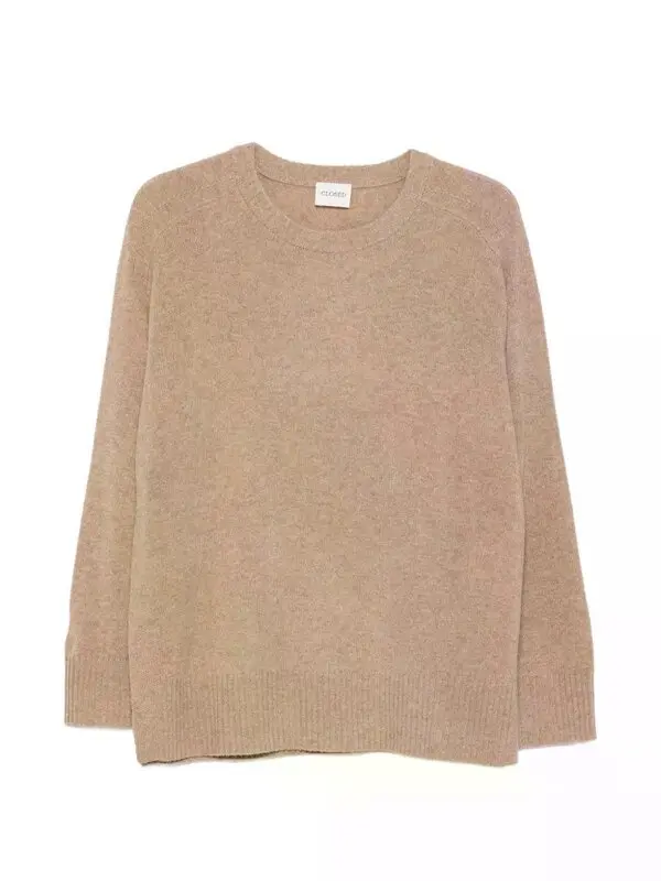 Closed Crew Neck Long Sleeve Sweater - Neutrals