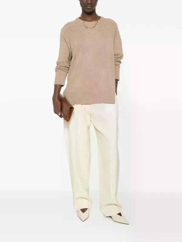 Closed Crew Neck Long Sleeve Sweater - Neutrals