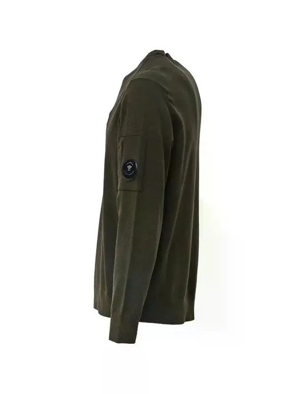 C.P. COMPANY Crew Neck Fine Knit Sweater With Sleeve Lens Detail