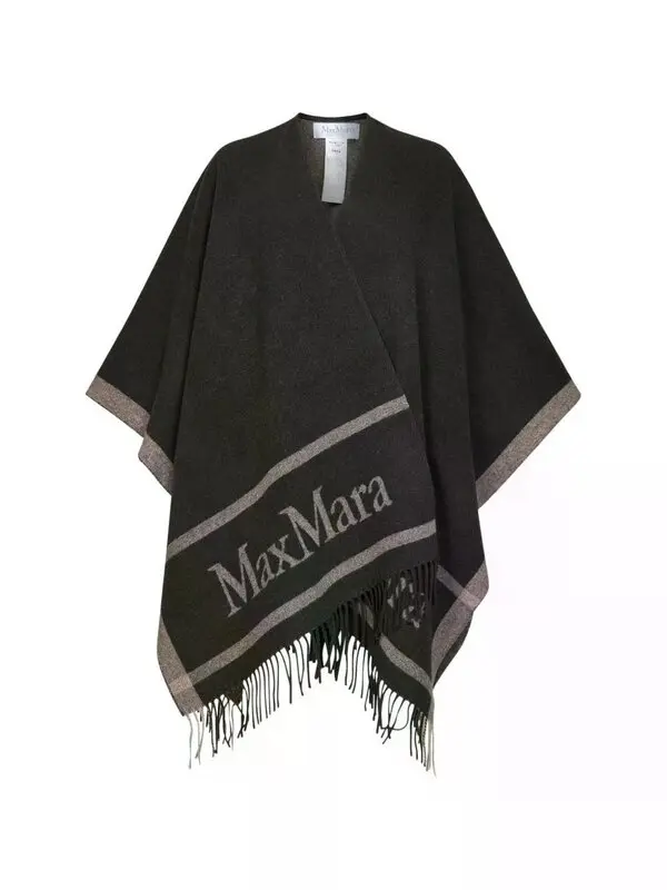 Max Mara Hilde Fringed Logo-jacquard Cape - Grey