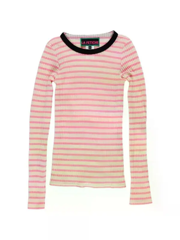 LA FETICHE Jackie Striped Ribbed-knit T-shirt - Neutrals