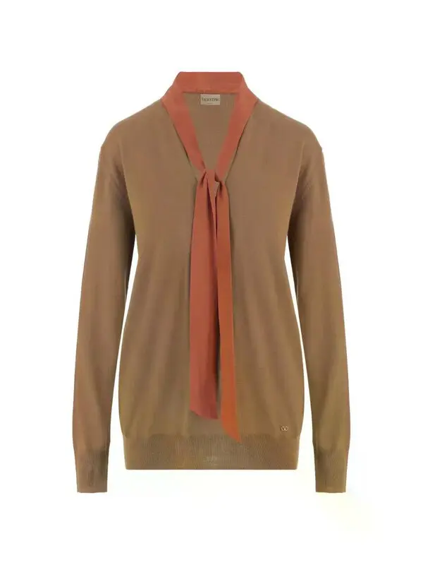 Valentino Garavani Bow-detail V-neck Sweater - Neutrals