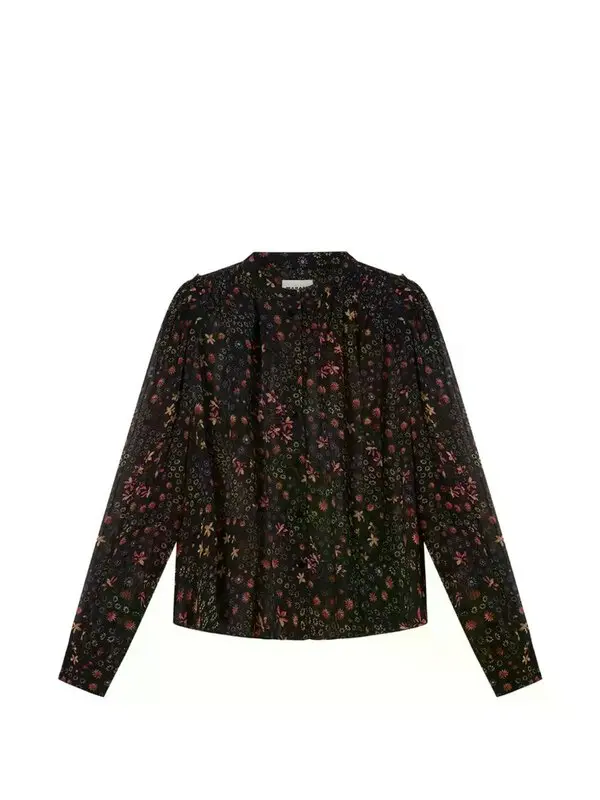 MARANT ETOILE Floral-print Silk-blend Semi-sheer Blouse - Black