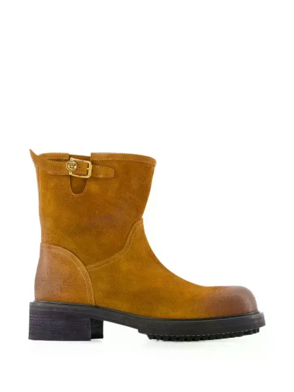 Versace Medusa Buckled Suede Ankle Boots