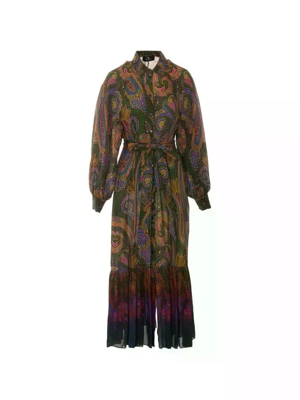 Etro Paisley-print Belted Maxi Dress - Green
