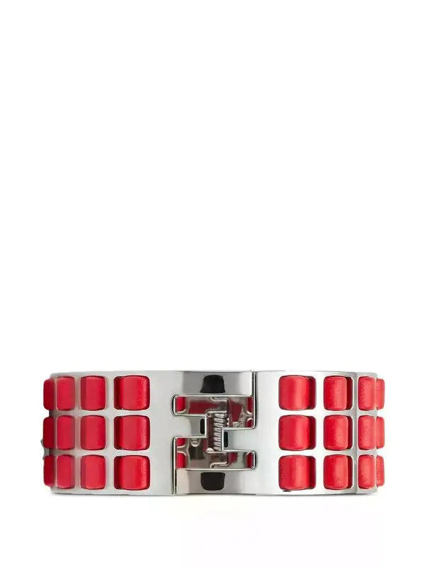 Fendi Ff Motif Leather Panel Bracelet - Silver