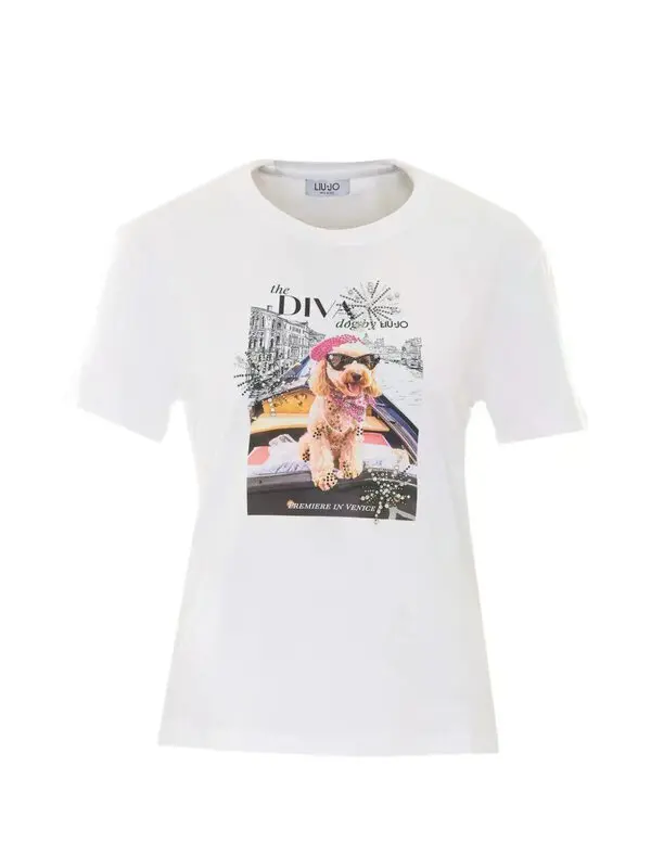 Liu Jo Graphic Print Rhinestone Embellished Cotton T-shirt