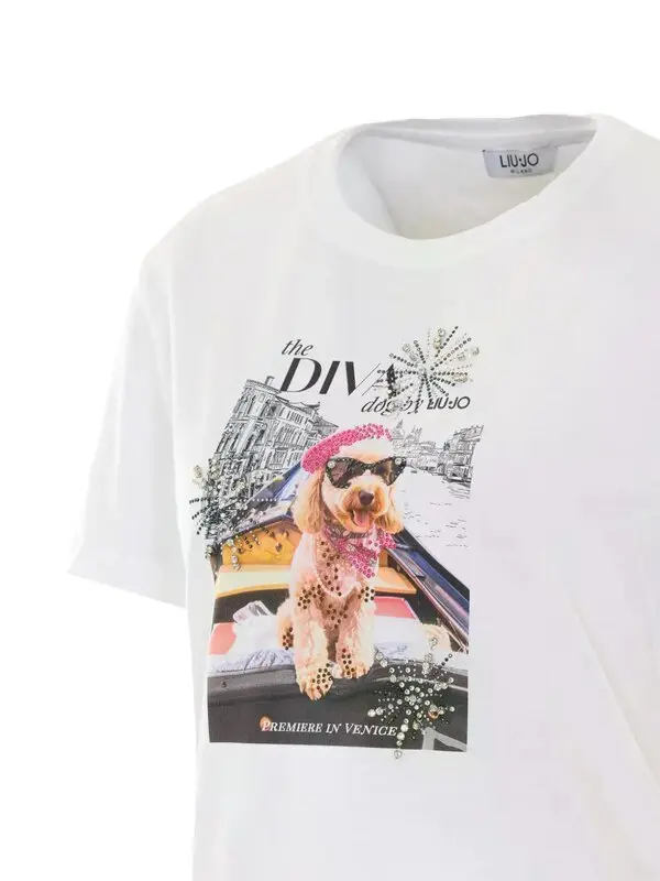Liu Jo Graphic Print Rhinestone Embellished Cotton T-shirt
