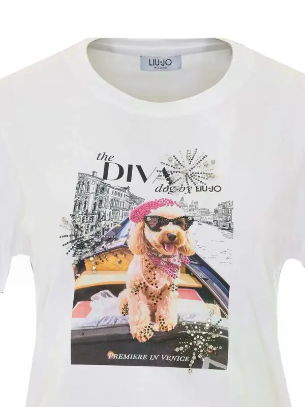 Liu Jo Graphic Print Rhinestone Embellished Cotton T-shirt