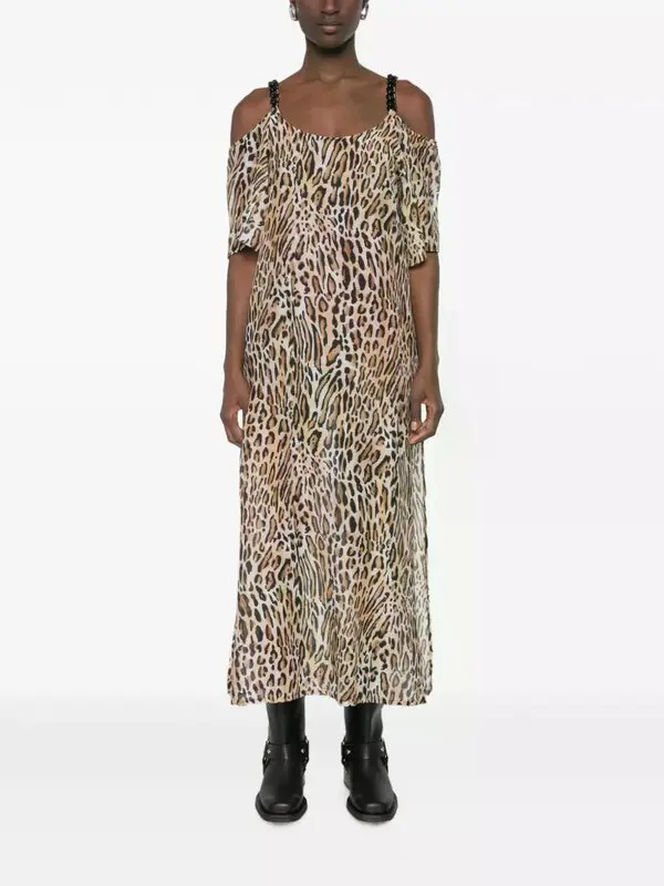 Moschino Leopard-print Cold-shoulder Midi Dress
