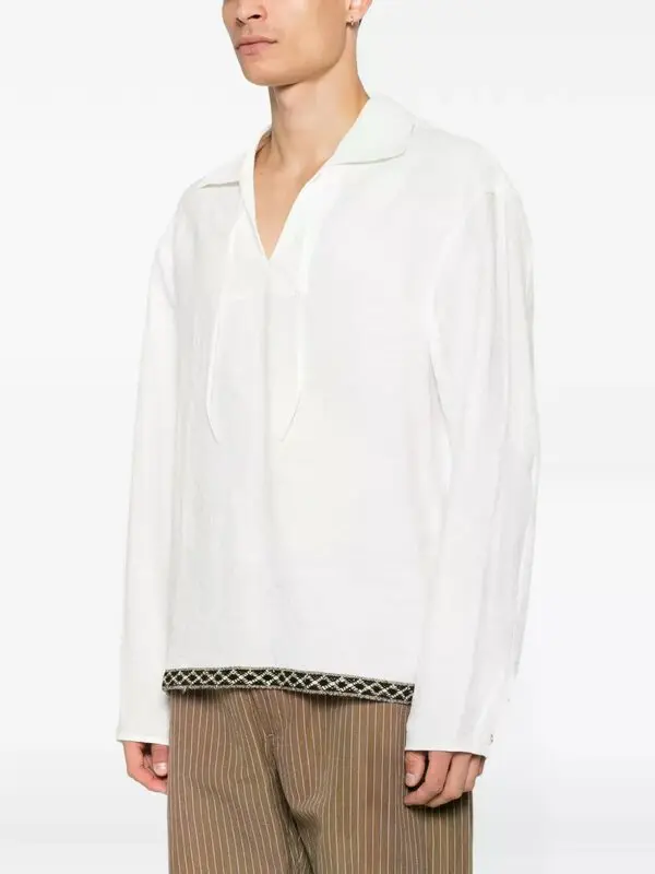 Commas Embroidered-trim Front-tie Shirt
