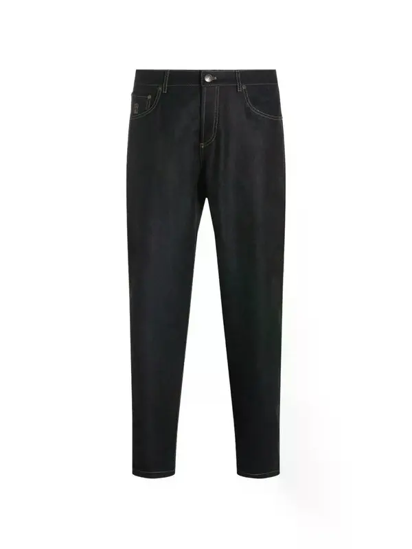Brunello Cucinelli Contrast-stitch Straight-leg Trousers - Black