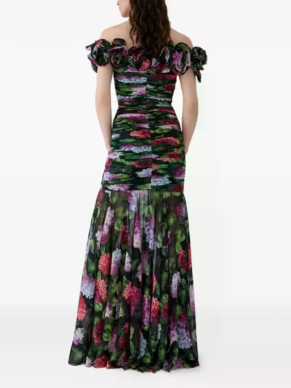 Carolina Herrera Off-the-shoulder Hydrangea Print Evening Gown