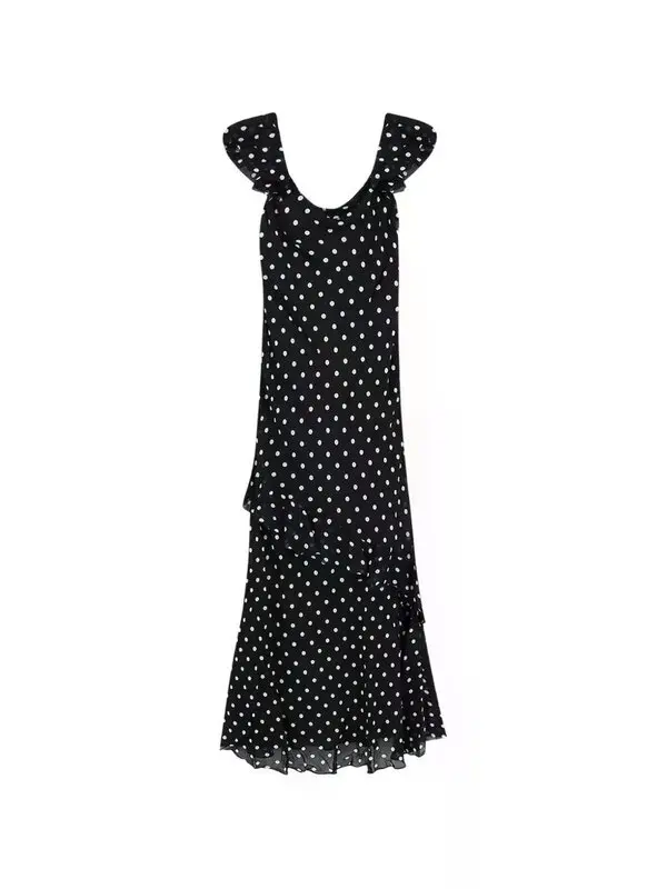SELF-PORTRAIT Polka-dot Ruffle-trim Maxi Dress